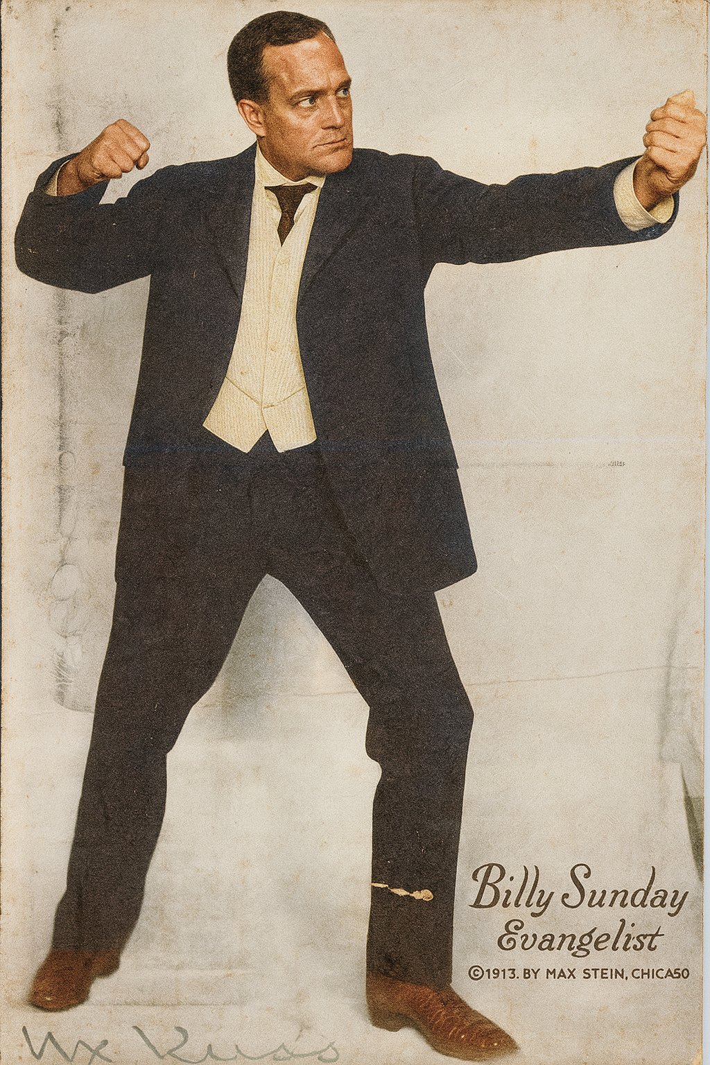 Billy Sunday, colorized next to black-n-white image, C. 1913 ...